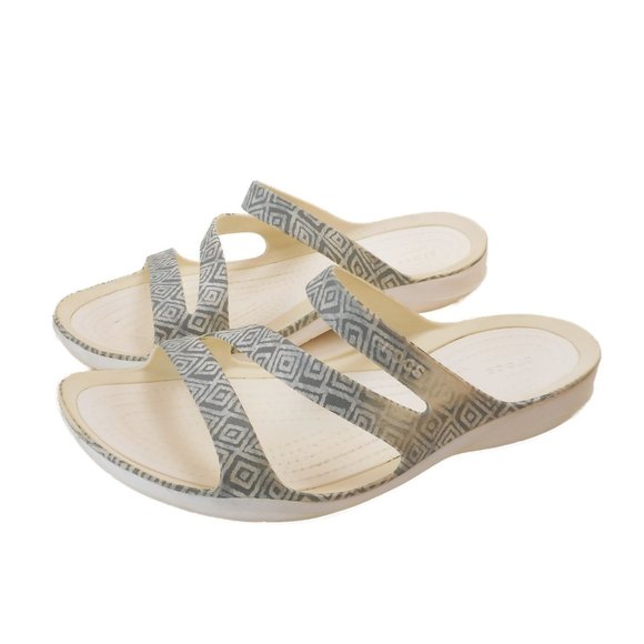 CROCS | Shoes | Crocs Womens Size 6 Swiftwater Sandal Gray Geometric ...